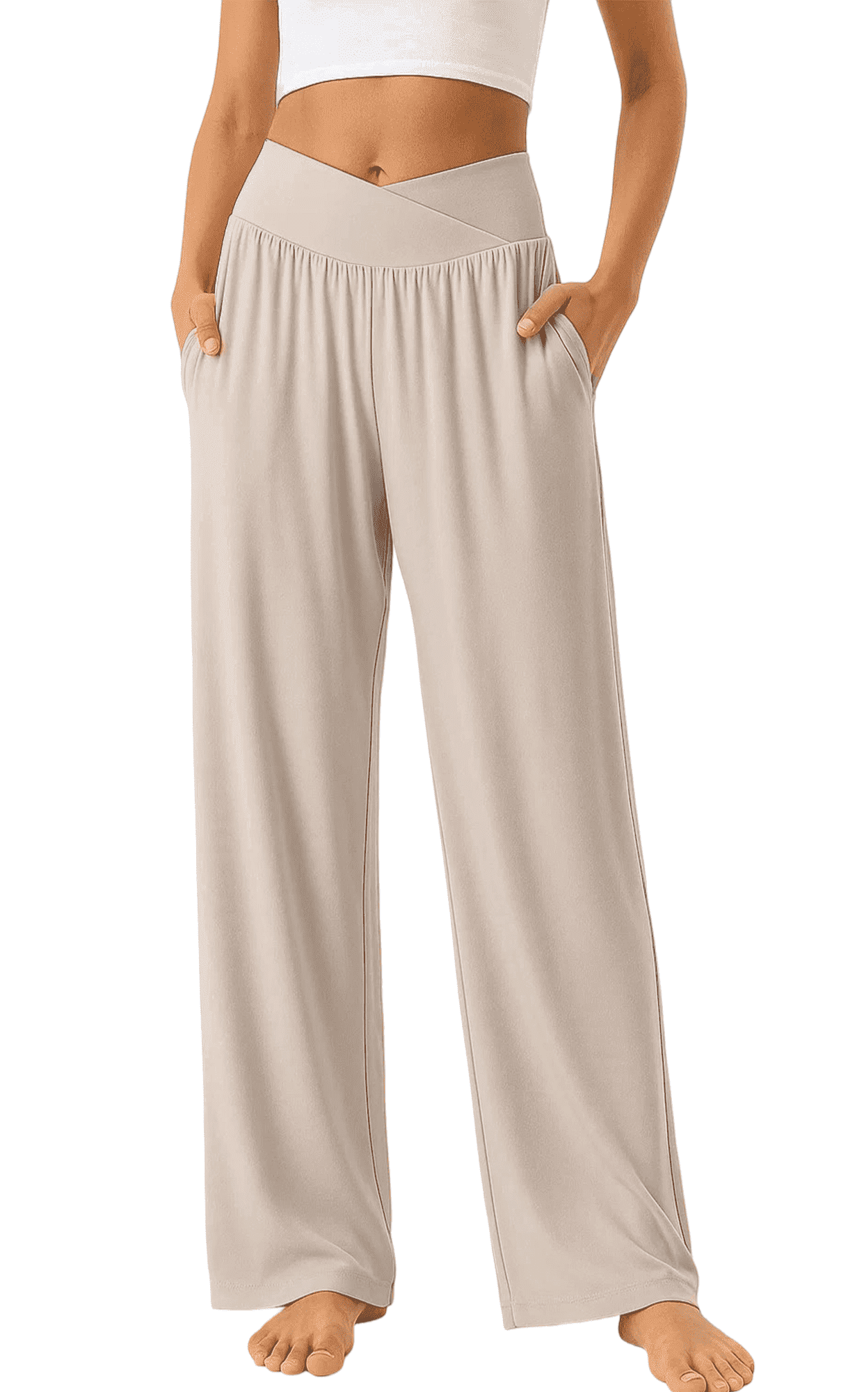 WQD Women's Wide Leg Yoga Sweatpants Comfy Crossover High Waisted ...