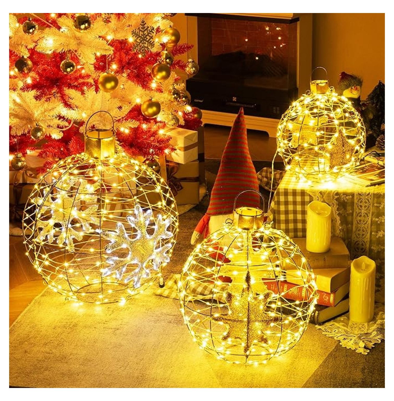 WDZS 3 Sizes Christmas LED Lighted Sphere Balls, Outside Pre-Lit ...