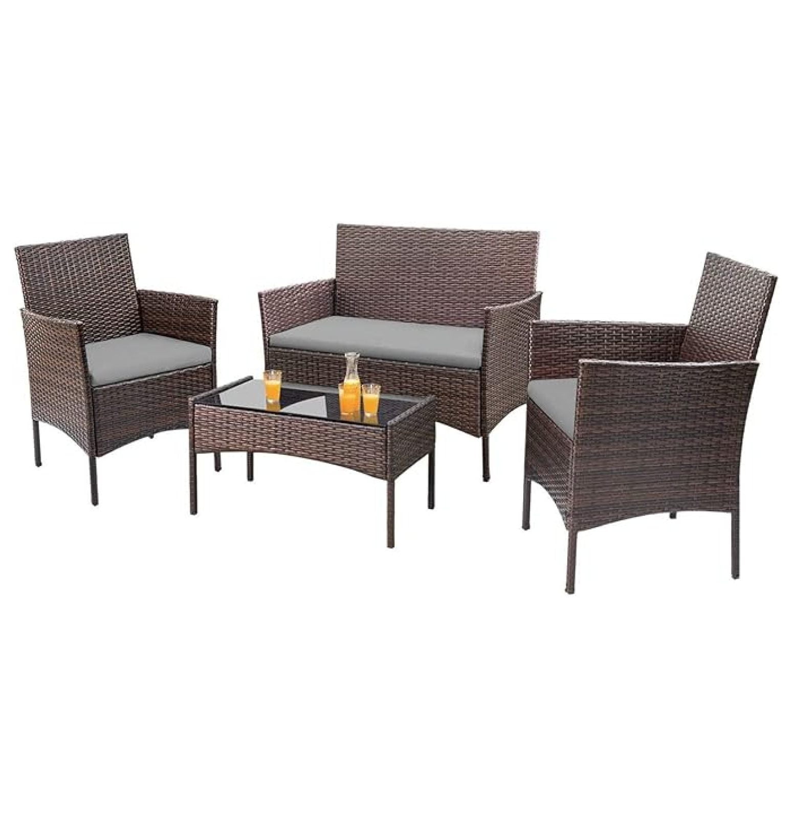 WDZS 4 Pieces Outdoor Patio Furniture Sets Rattan Chair Wicker Set ...