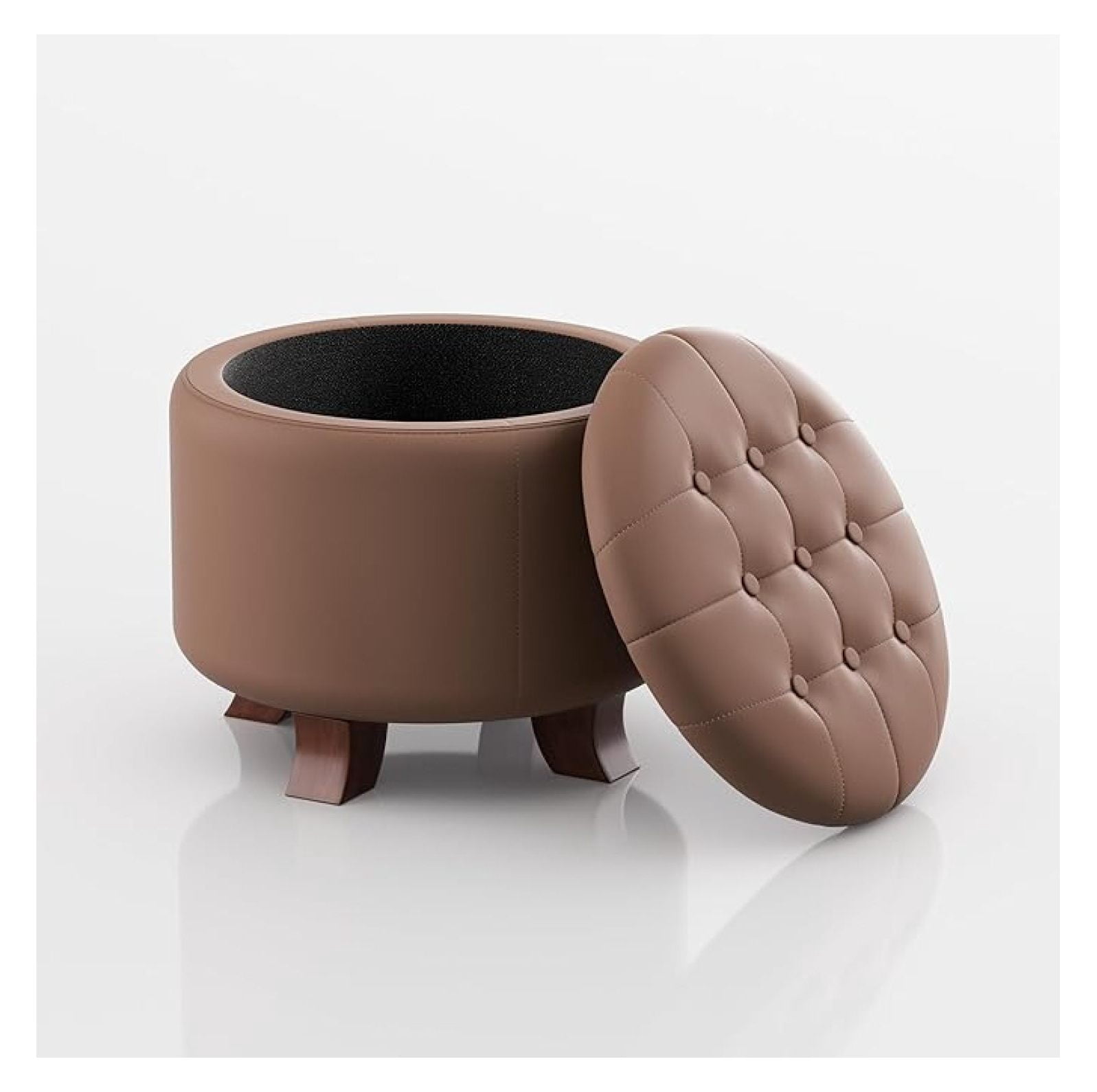 WDZS Round Ottoman with Storage, 20 Dia. x 17 H Inches PU Leather ...