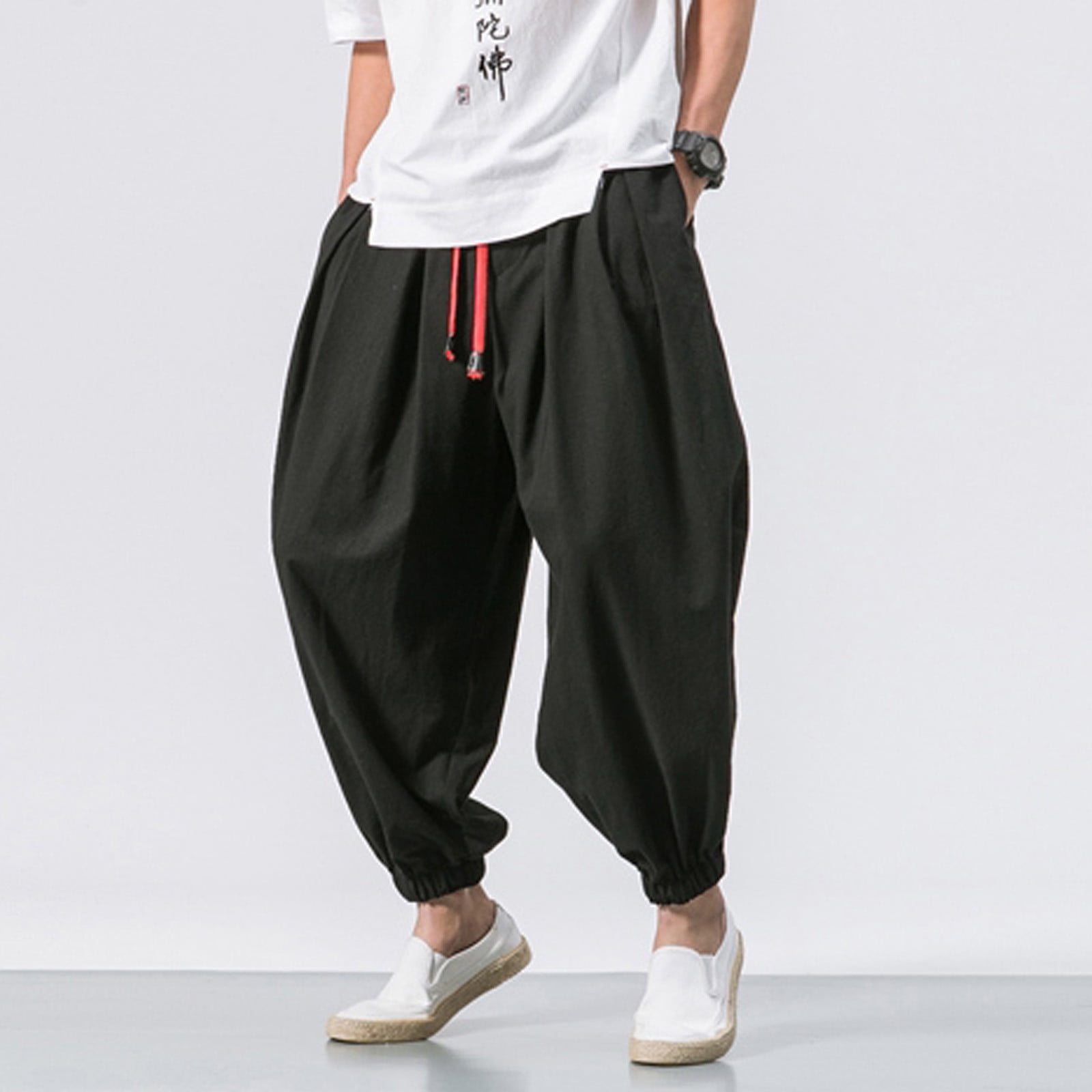 WDZUDU Men's Fashion Casual Loose Color Pants Wide Leg Elasticated ...