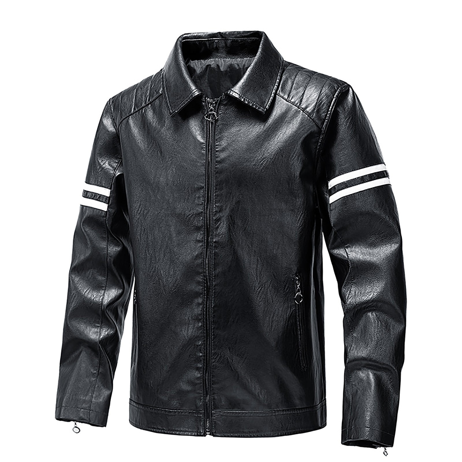 WDZUDU Men's PU Leather Jacket Causal Slim Fit Faux Leather Motorcycle ...