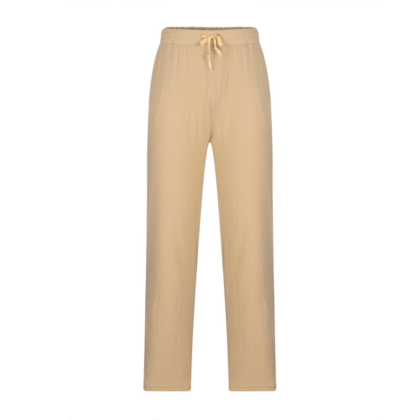 WDZUDU Men's Pants Solid Color Drawstring Breathable Cotton Linen Loose ...