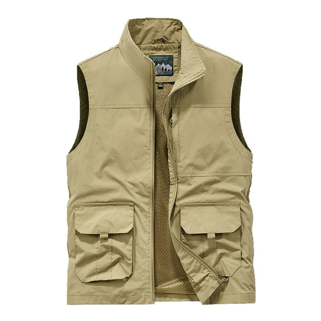 WDZUDU Mens Fishing Vest 2024 Outdoor Work Utility Cargo Outerwear ...
