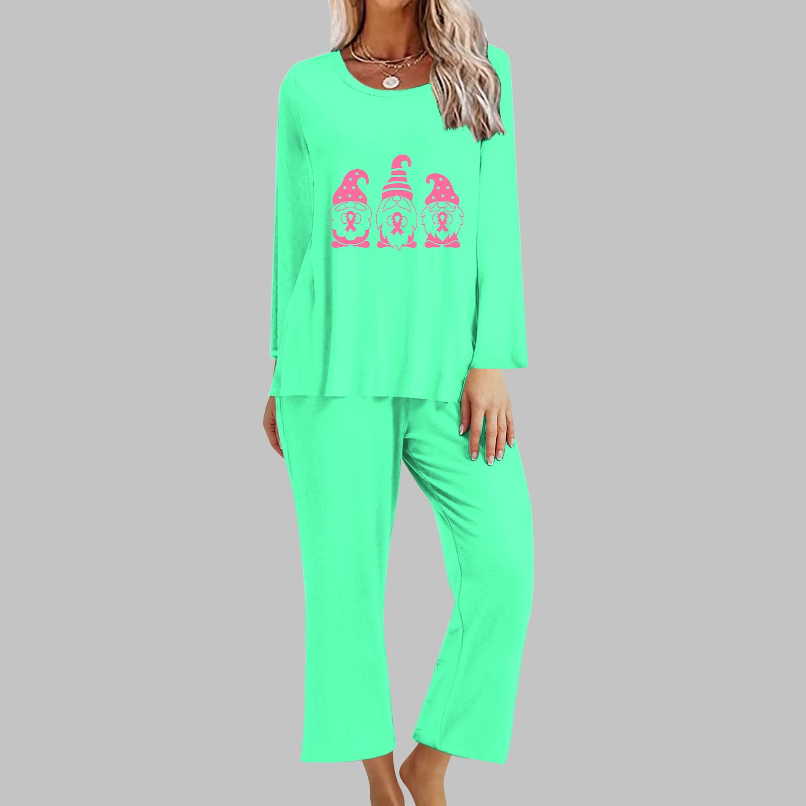 WDZUDU Plus Size Women's 2 Piece Fall Pajama Set Fight Cancer shirt ...