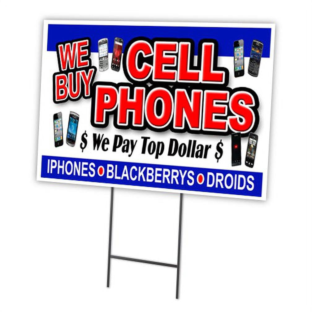 WE BUY CELL PHONES 18"x24" Yard Sign & Stake outdoor plastic window ...