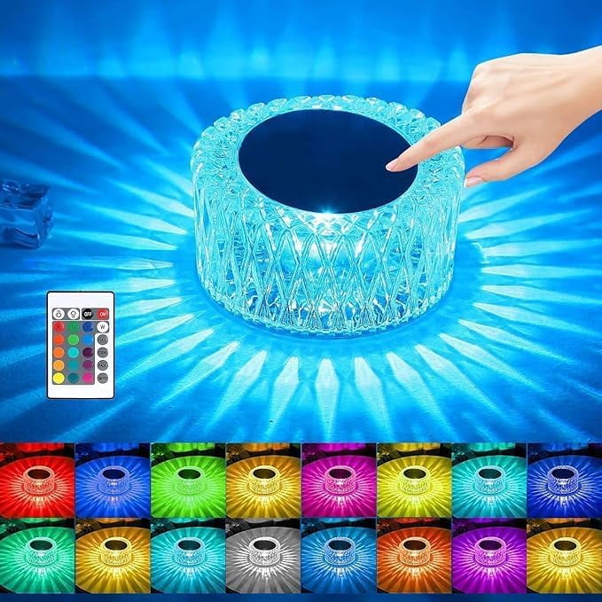 WE Crystal Diamond Rose Table Lamp, Remote and Touch Control Nightstand ...
