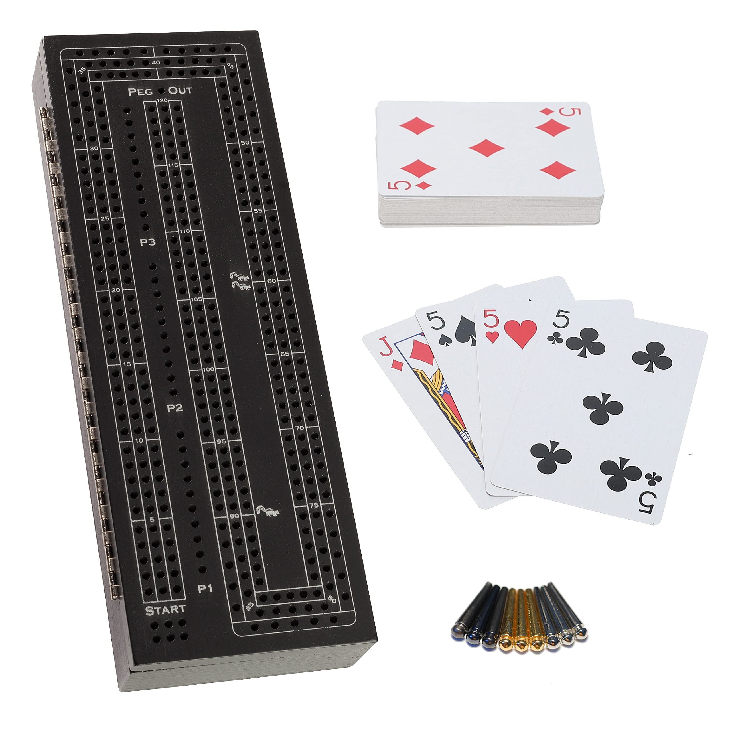 WE Games 3 Player KEF16 Wood Cribbage Set - Easy Grip Pegs and 2 Decks ...