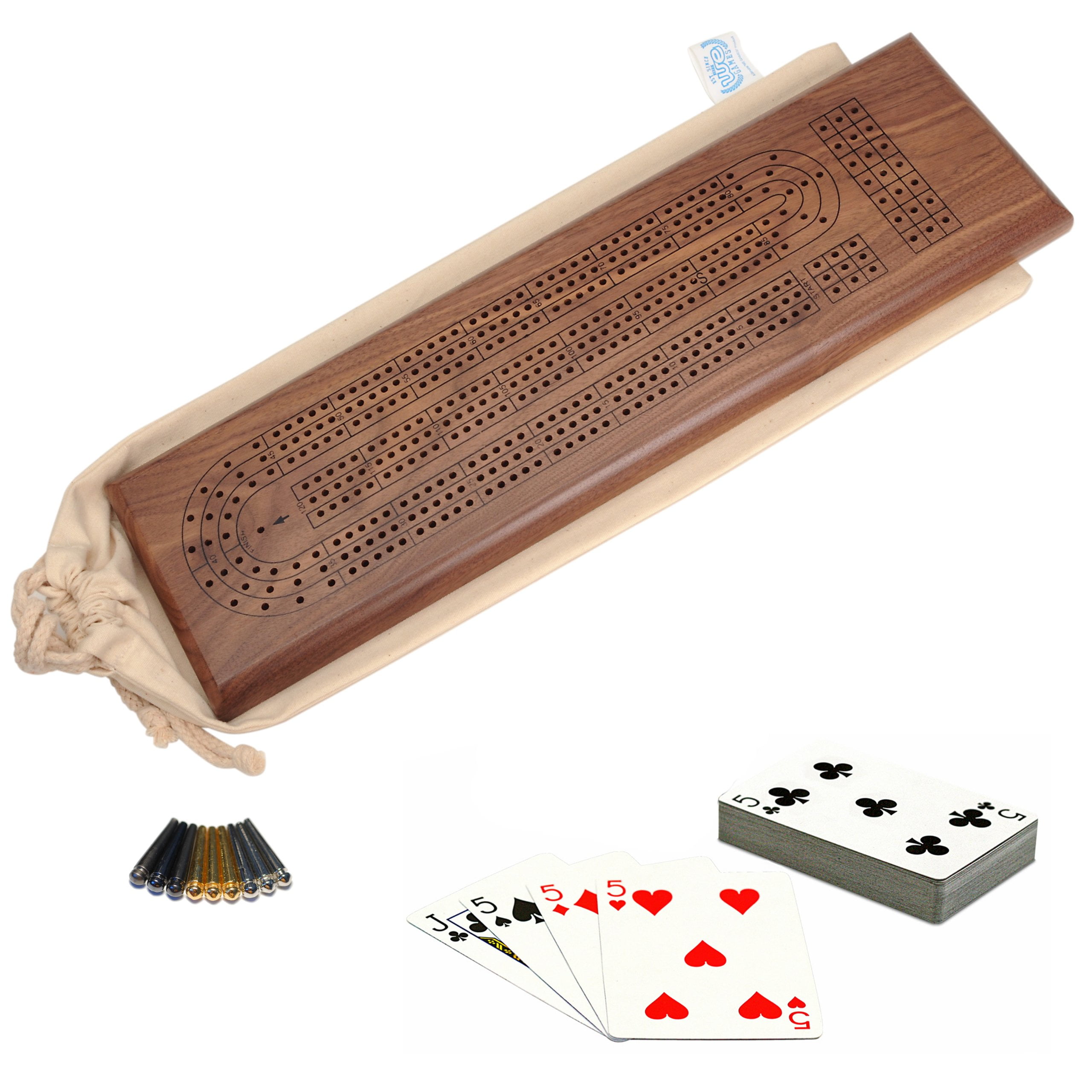 WE Games Deluxe Cribbage Set - Solid Walnut Wood Continuous 3 Track ...
