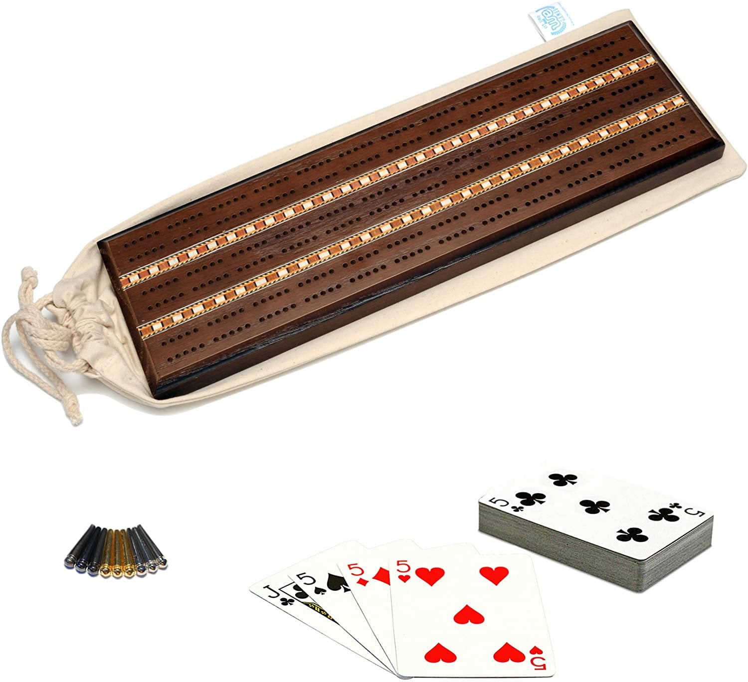 WE Games Deluxe Cribbage Set - Solid Wood with Inlay Sprint 3 Track ...