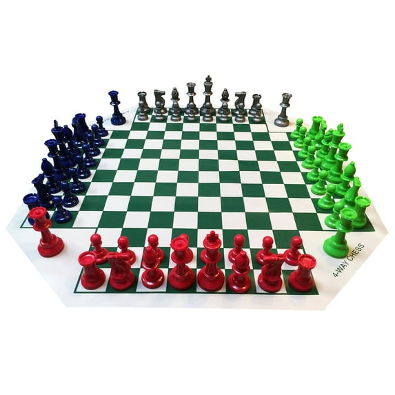 WE Games Four Player Chess Set - Roll Up Vinyl Chess Board with 4 Chess ...