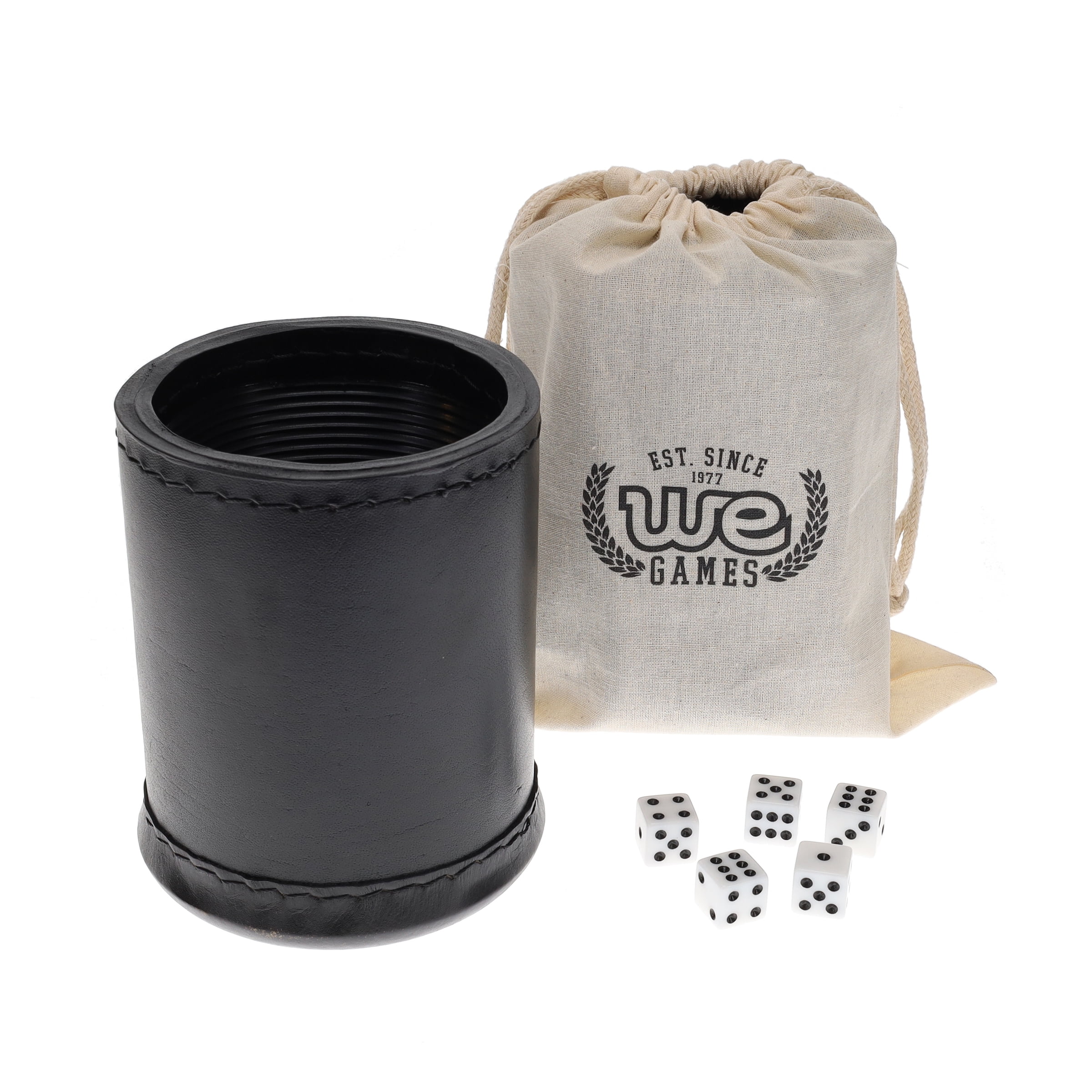 WE Games Large Black Leather Dice Cup Set - 5 Dice for 10 Dice Games ...