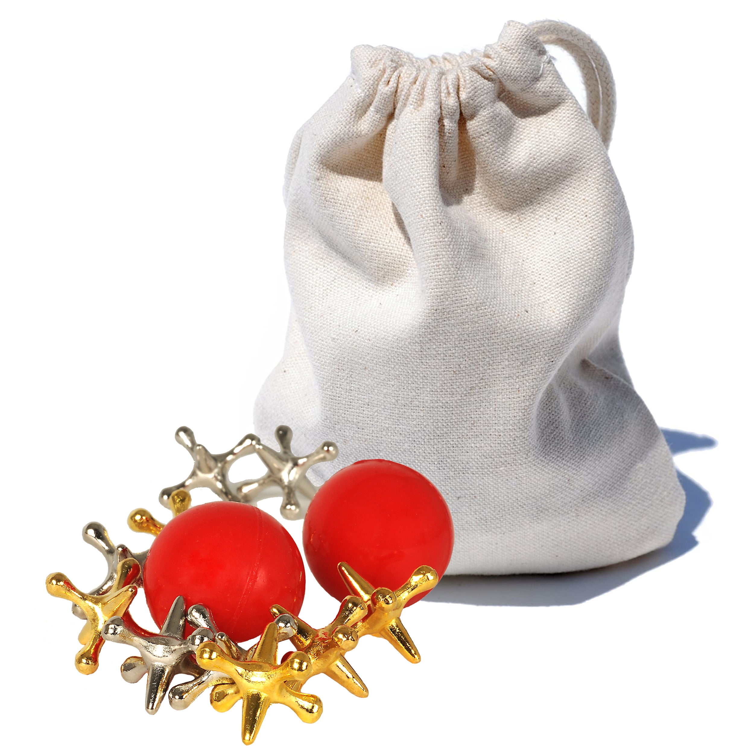 WE Games Metal Jacks in a Cotton Canvas Bag - 5 Silver & 5 Gold Jacks ...