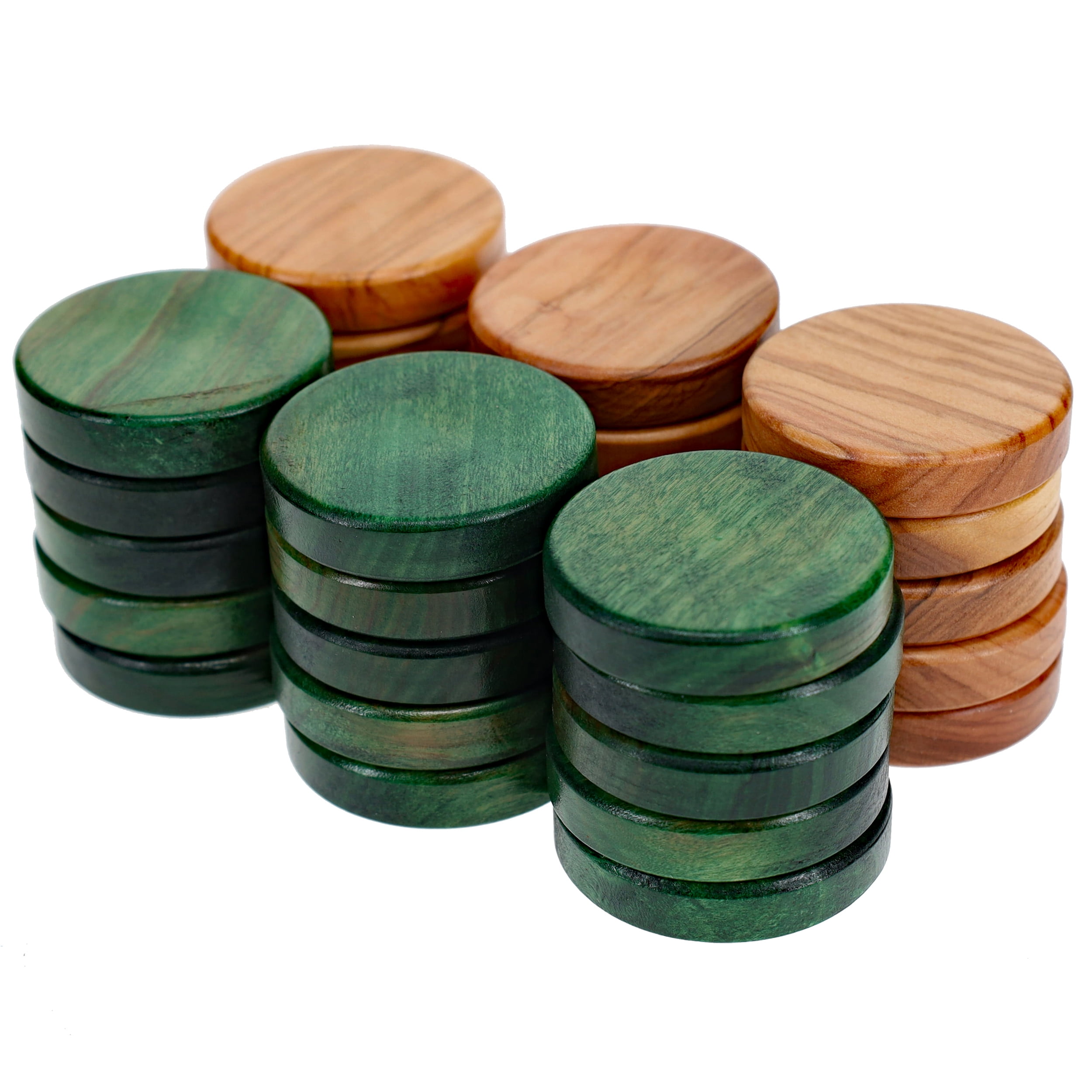 WE Games Olive Wood Backgammon Checkers/Chips in Green & Natural ...