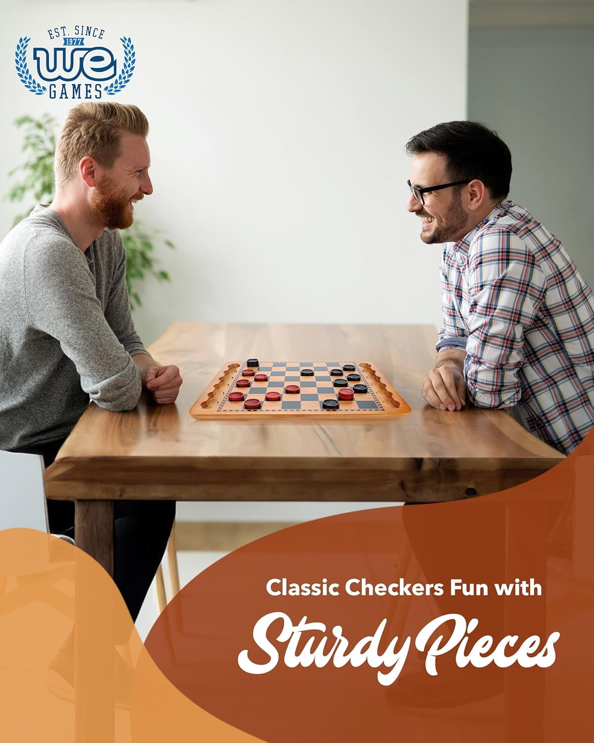 WE Games Solid Wood Checkers Board Game – 14.5-Inch Vintage Checkers ...