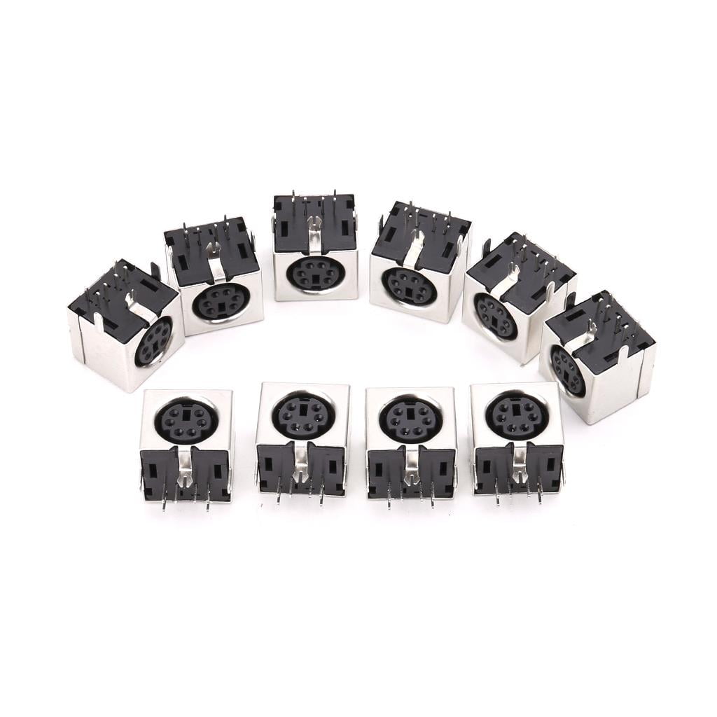 WE-POLUJ 10pcs Mini 6-pin Din Socket Connectors PS-2 Female Plug PCB ...