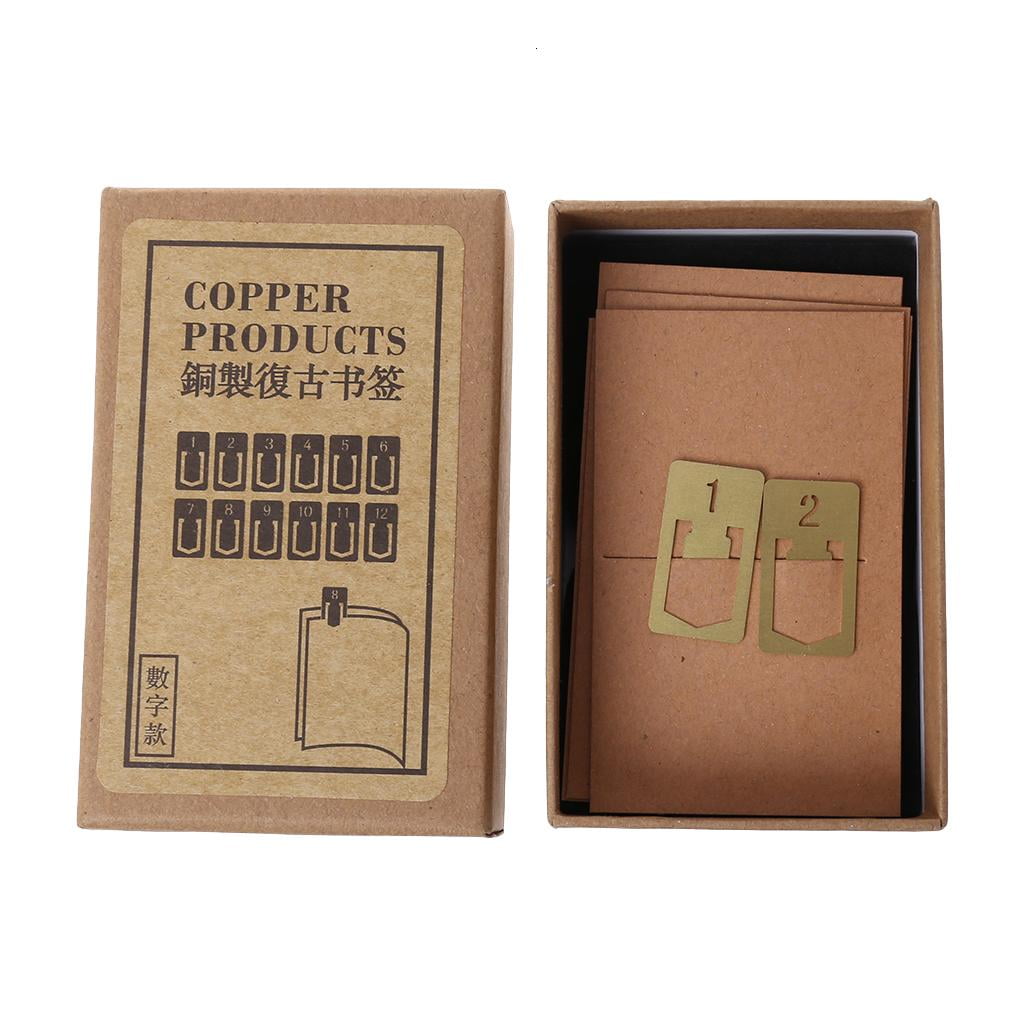 WE-POLUJ 12Pcs Brass Bookmarks Number Metal Index Clamp Line Book ...
