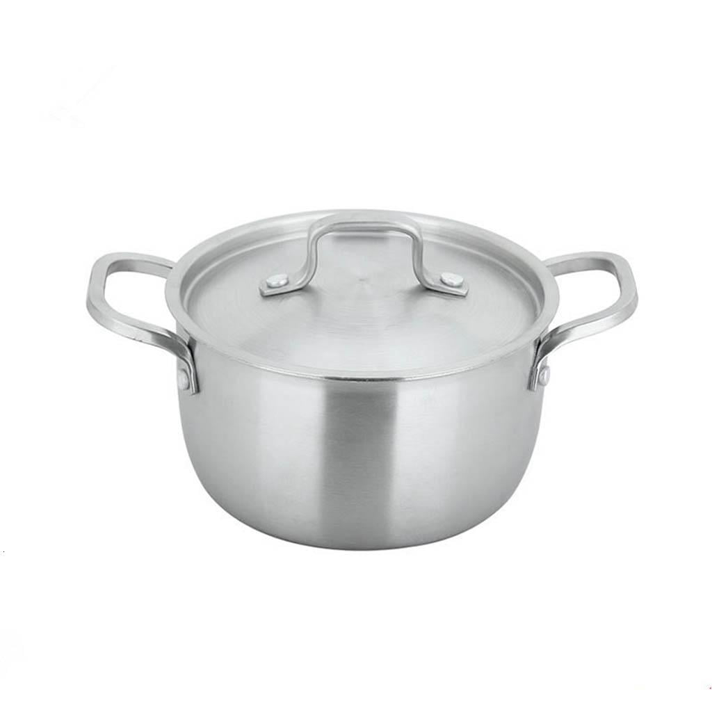 WE-POLUJ 14/16cm 304 Stainless Steel Stock Pod with Lid Cover 3-Ply Clad Base Brushed No Coating ...