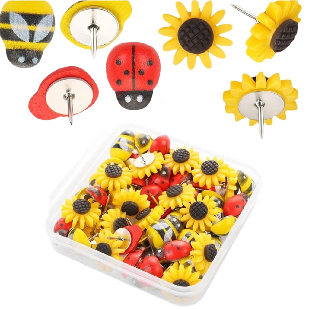 WE-POLUJ 30Pcs Flower Push Pins Cork Notice Board Thumb Tacks Lady Bird ...