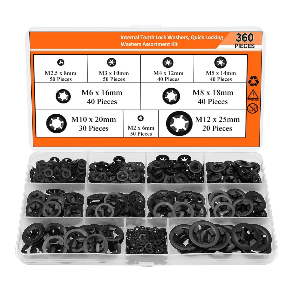 WE-POLUJ 360Pcs Quick Speed Locking Washers Assortment Kits Internal ...