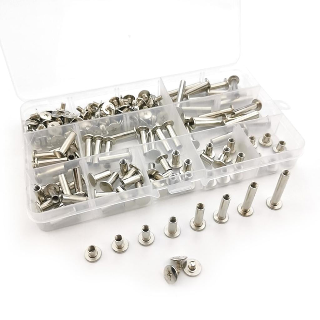 WE-POLUJ 90Sets Round Flat Head Chicago Screws Buttons Metal Studs ...