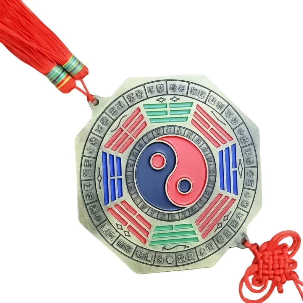 WE-POLUJ Chinese Amulets Foo Dog and Bagua Mirror Tassels Pendant for Family Safety Charm ...