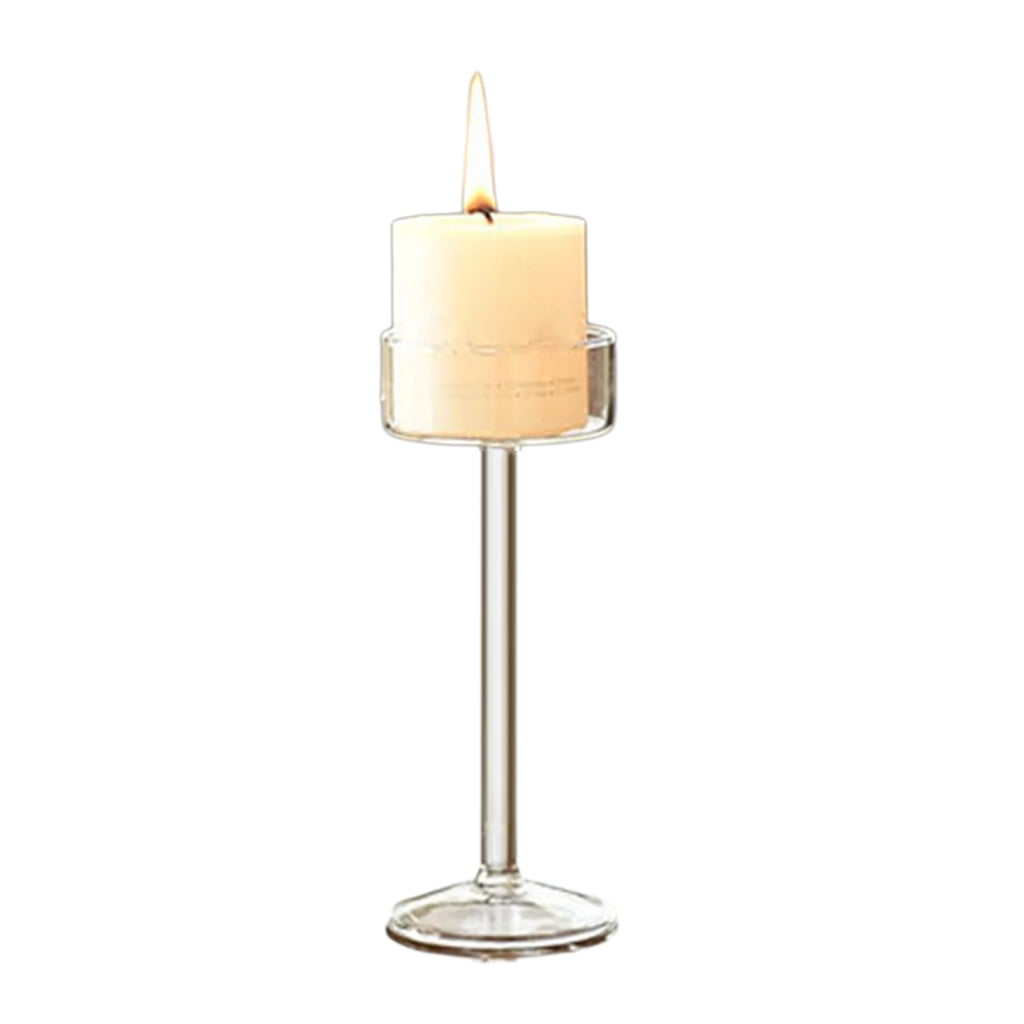 WE-POLUJ Glass Clear Tealight Candle Holder Tall Long Stem Candlestick ...
