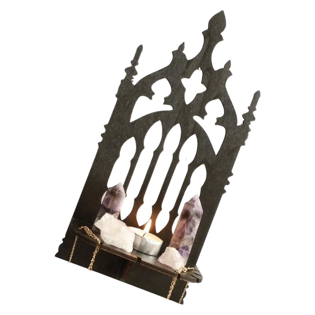WE-POLUJ Gothic Throne Shape Wall Shelf Black Wooden Carving Hollowout ...