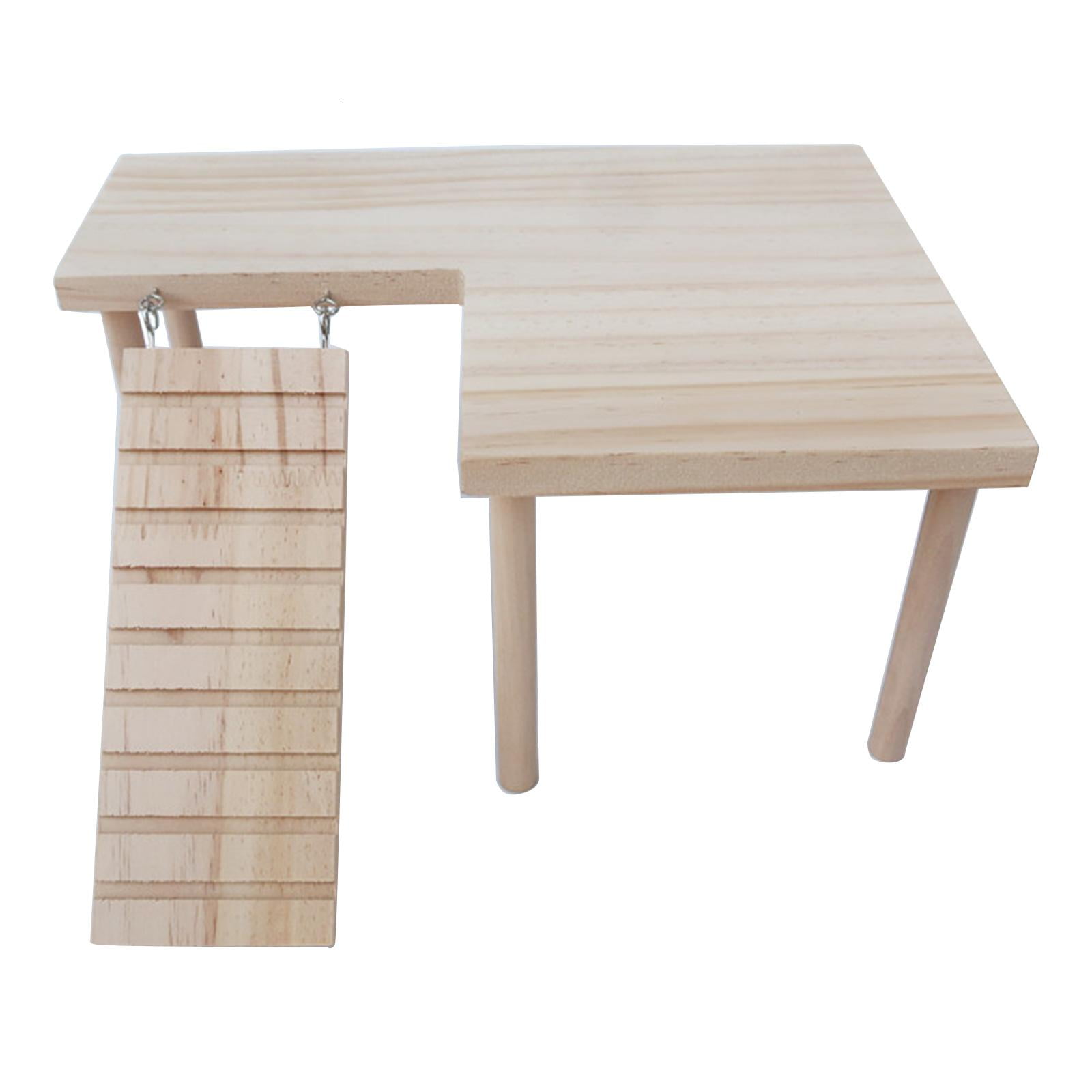 WE-POLUJ Hamster Stand Platform with Ladder Bridge Natural Wood for ...