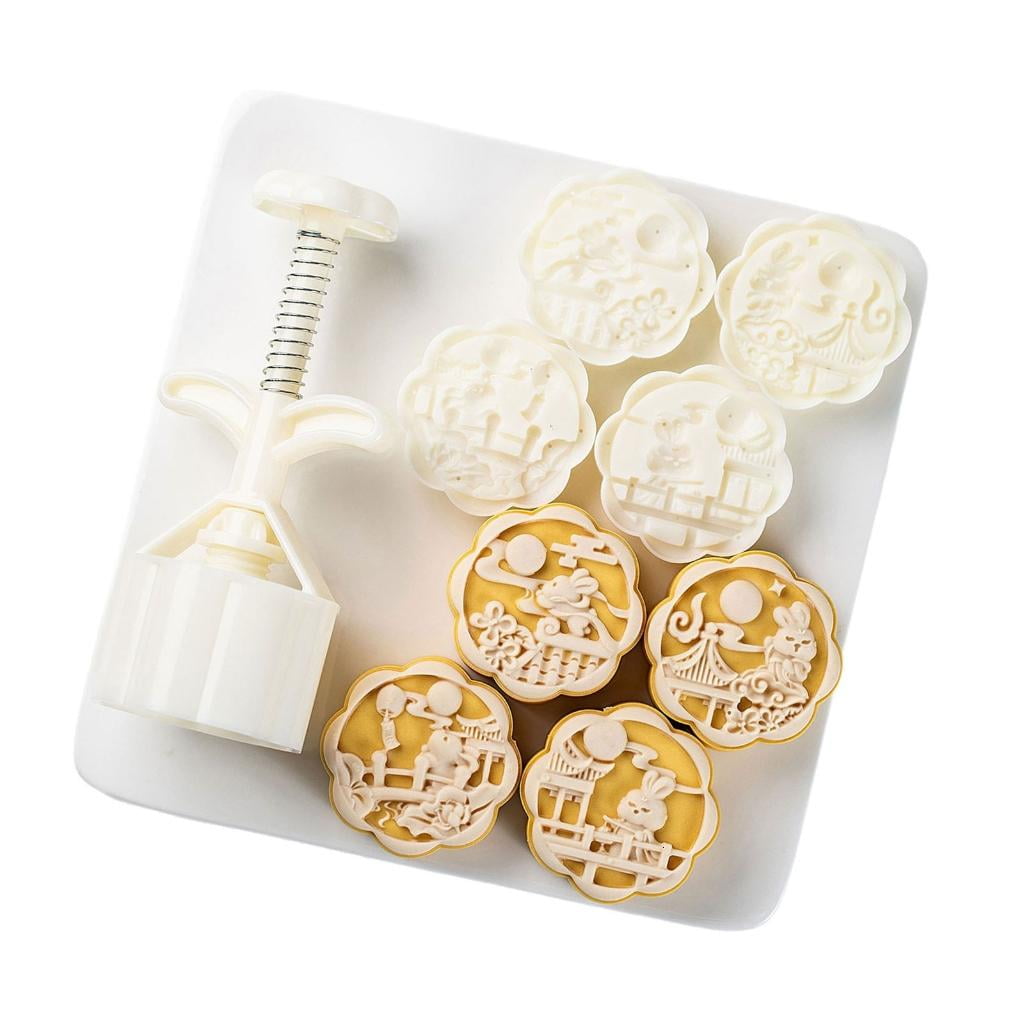 WE-POLUJ Plastic Moon Cake Molds 4 Stamps 3D Flying Rabbit Design For ...