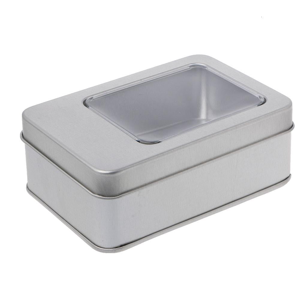 WE-POLUJ Rectangular Tinplate Storage Box with Half Clear Window Lid Metal Tin Can Boxes ...