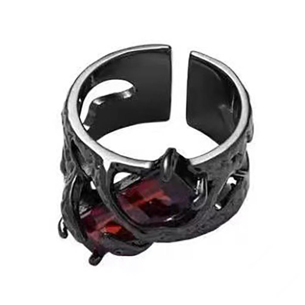 WE-POLUJ Retro Gothic Ring with Crystal and Black Thorn Adjustable Zircon Stone Open Ring Unique ...