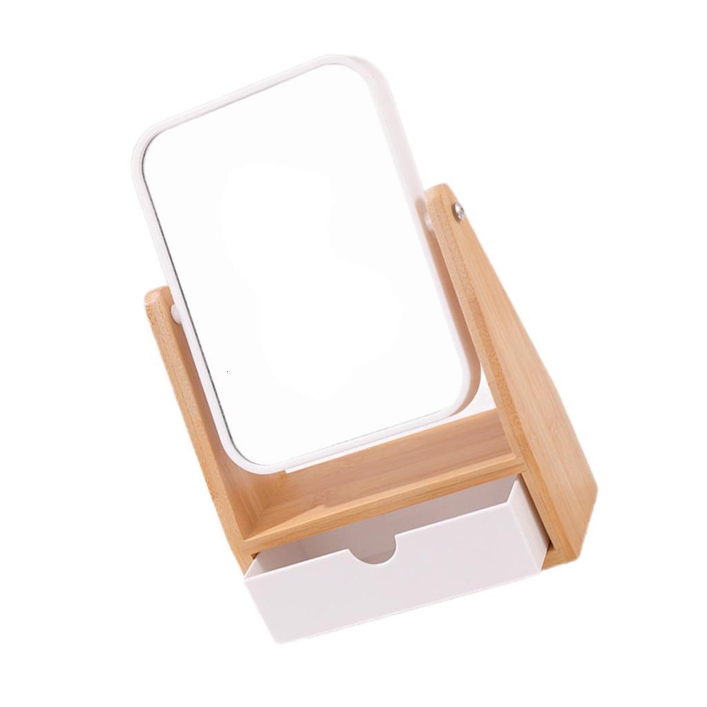 WE-POLUJ Round Desktop Mirrored with Bamboo Holder for Makeup and ...