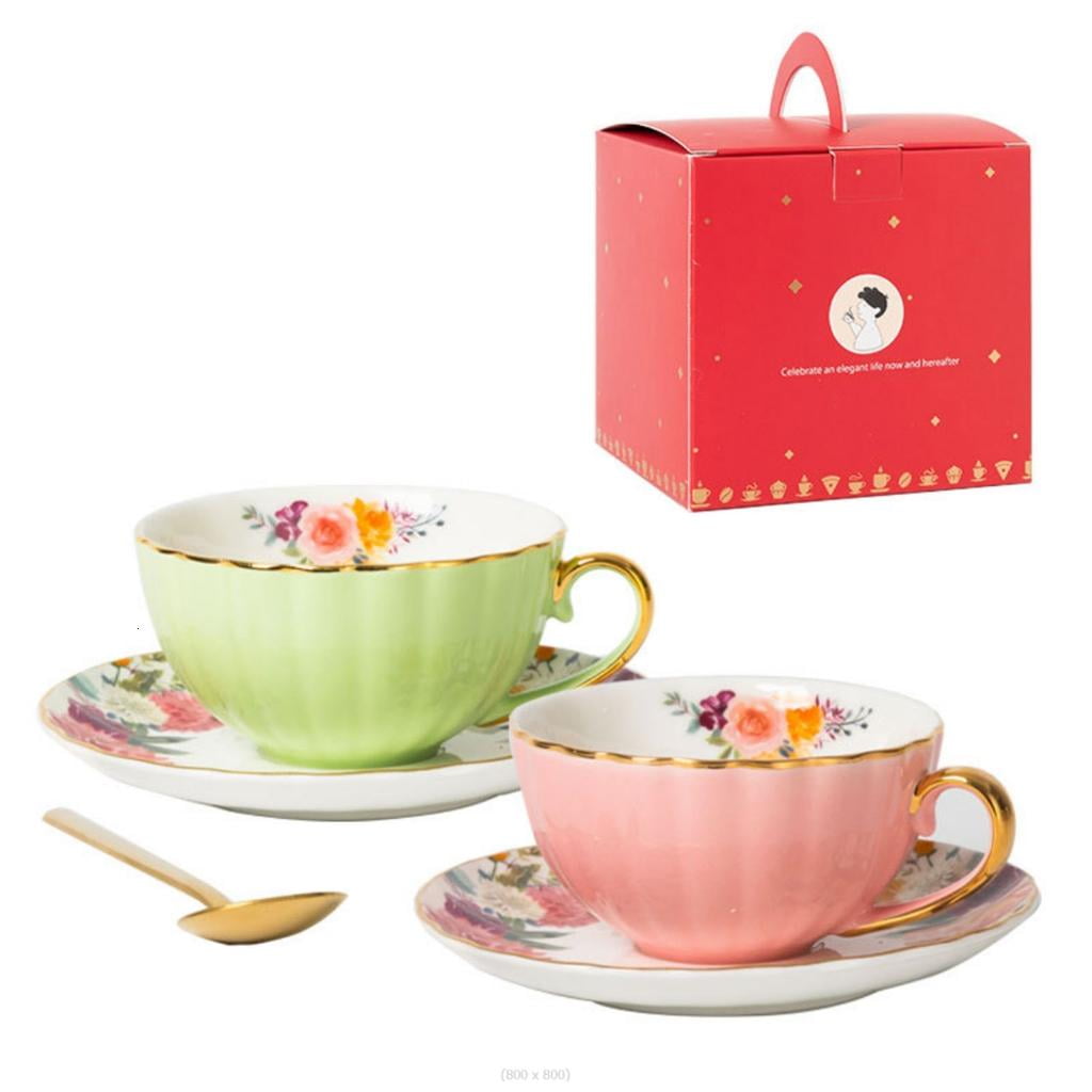 WE-POLUJ Vintage Flower Bone China Teas Cup Set Ceramic Teas Cup and ...