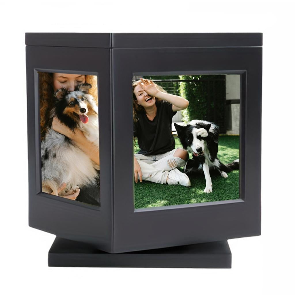 WE-POLUJ Wood Pet Memorial Frame Cats Memorial Box with Rotating Photo ...