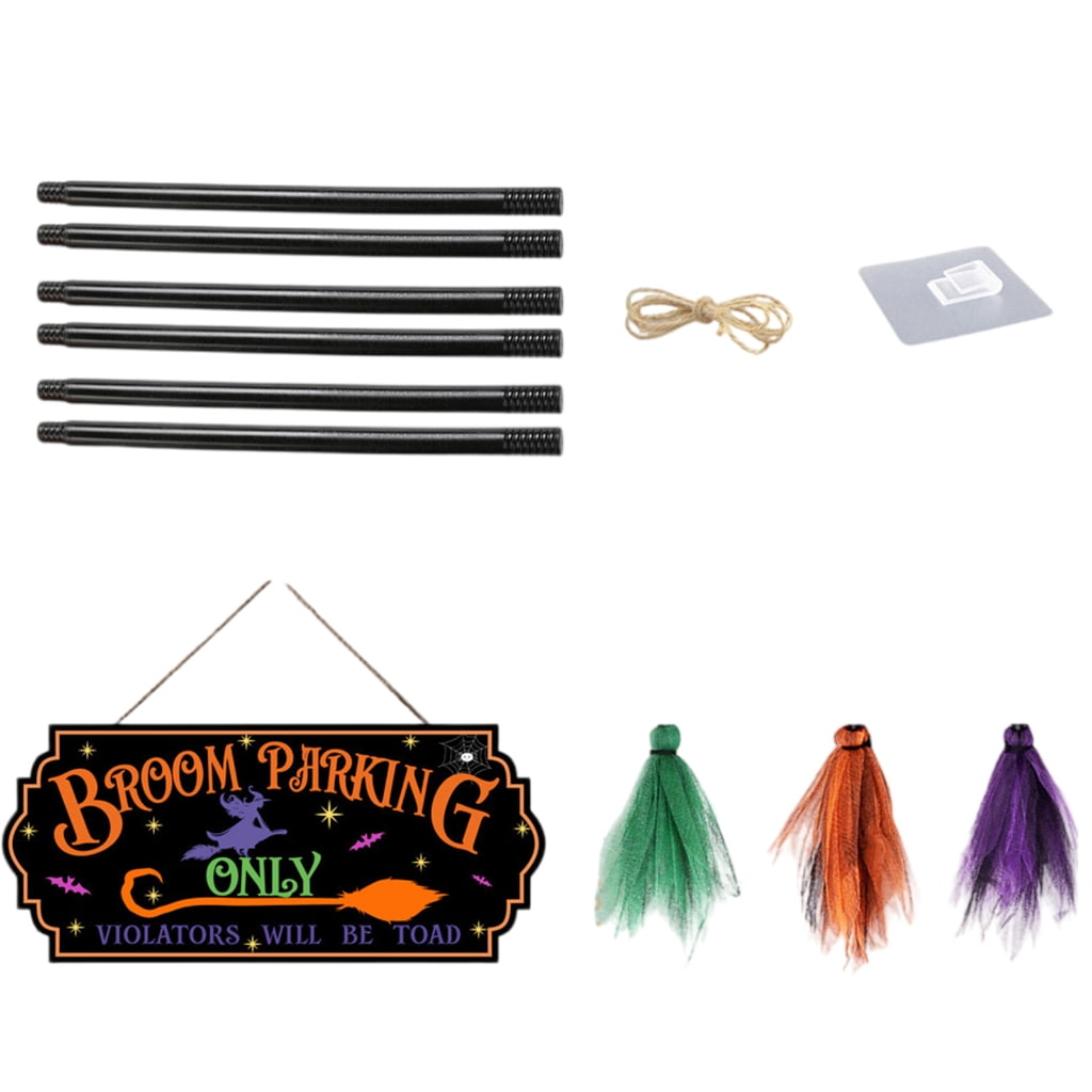 WE-POLUJ Wood Witches Broom Parking Sign Halloween Home Office ...