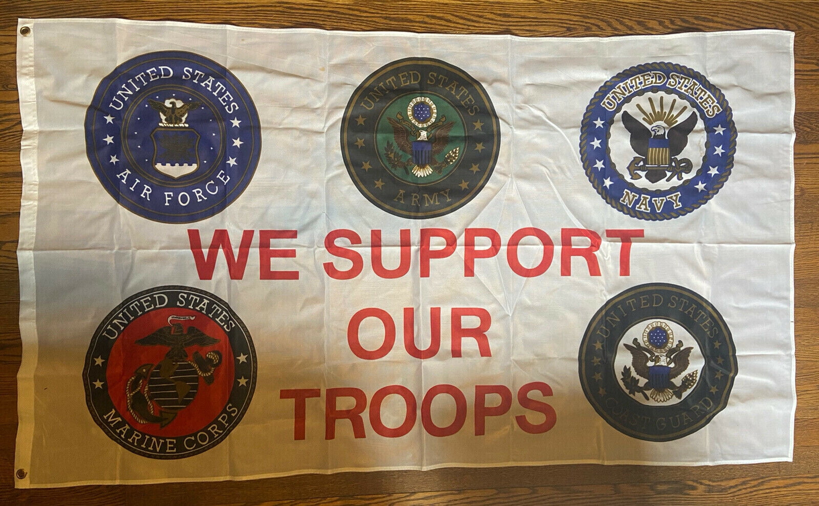 WE SUPPORT OUR TROOPS ARMY USMC 5 LOGO 3x5ft FLAG superior fade resist ...