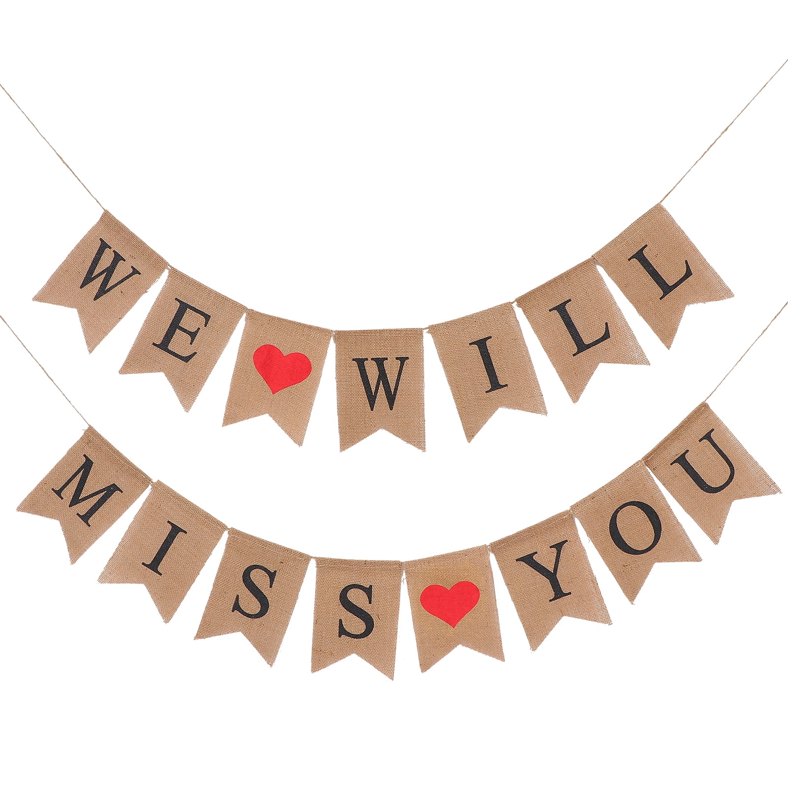 WE WILL MISS YOU Letters Bunting Banner Heart Pattern Linen Burlap ...