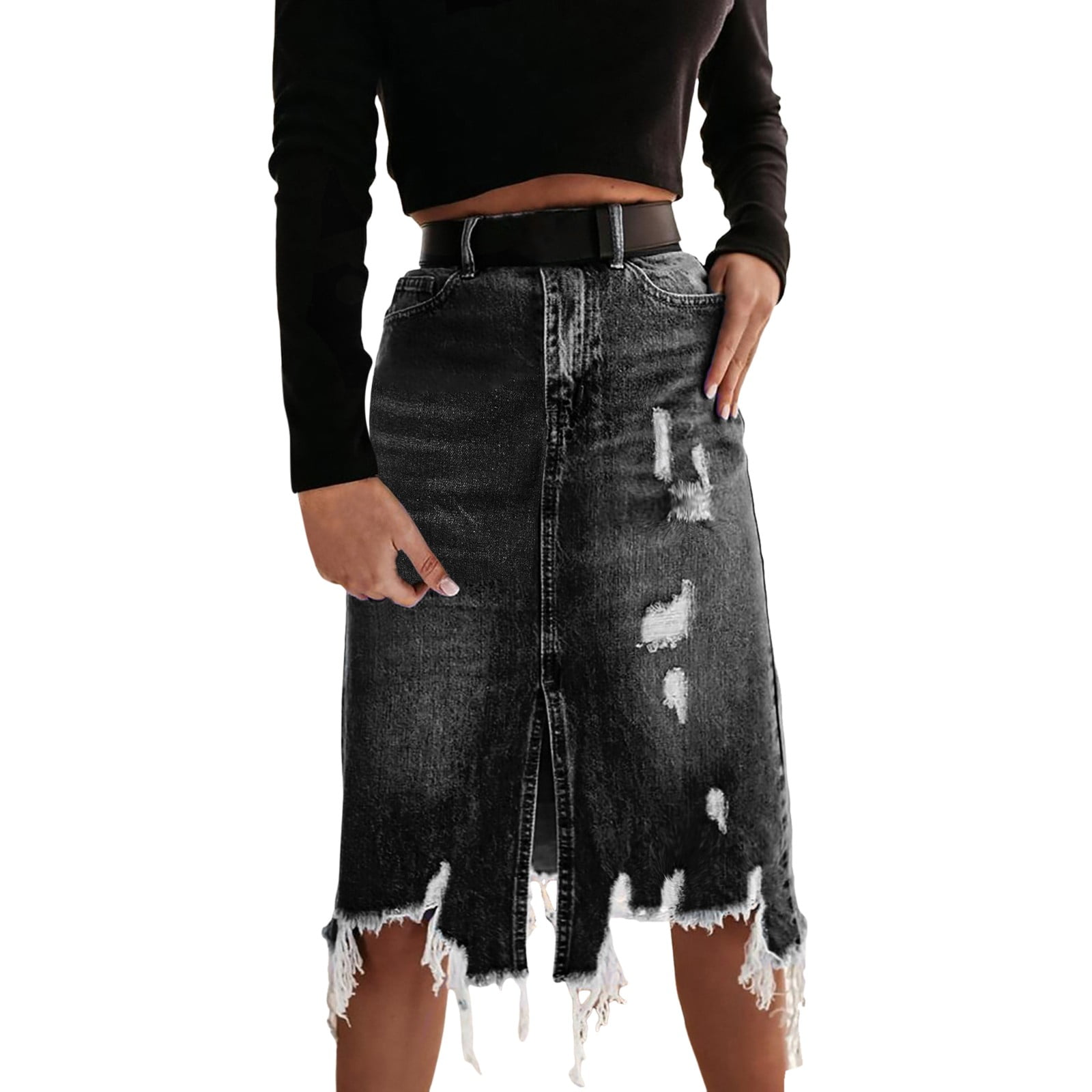 Weaiximiung Black Skirt Plus Size Maxi Womens High Waist Casual A Line
