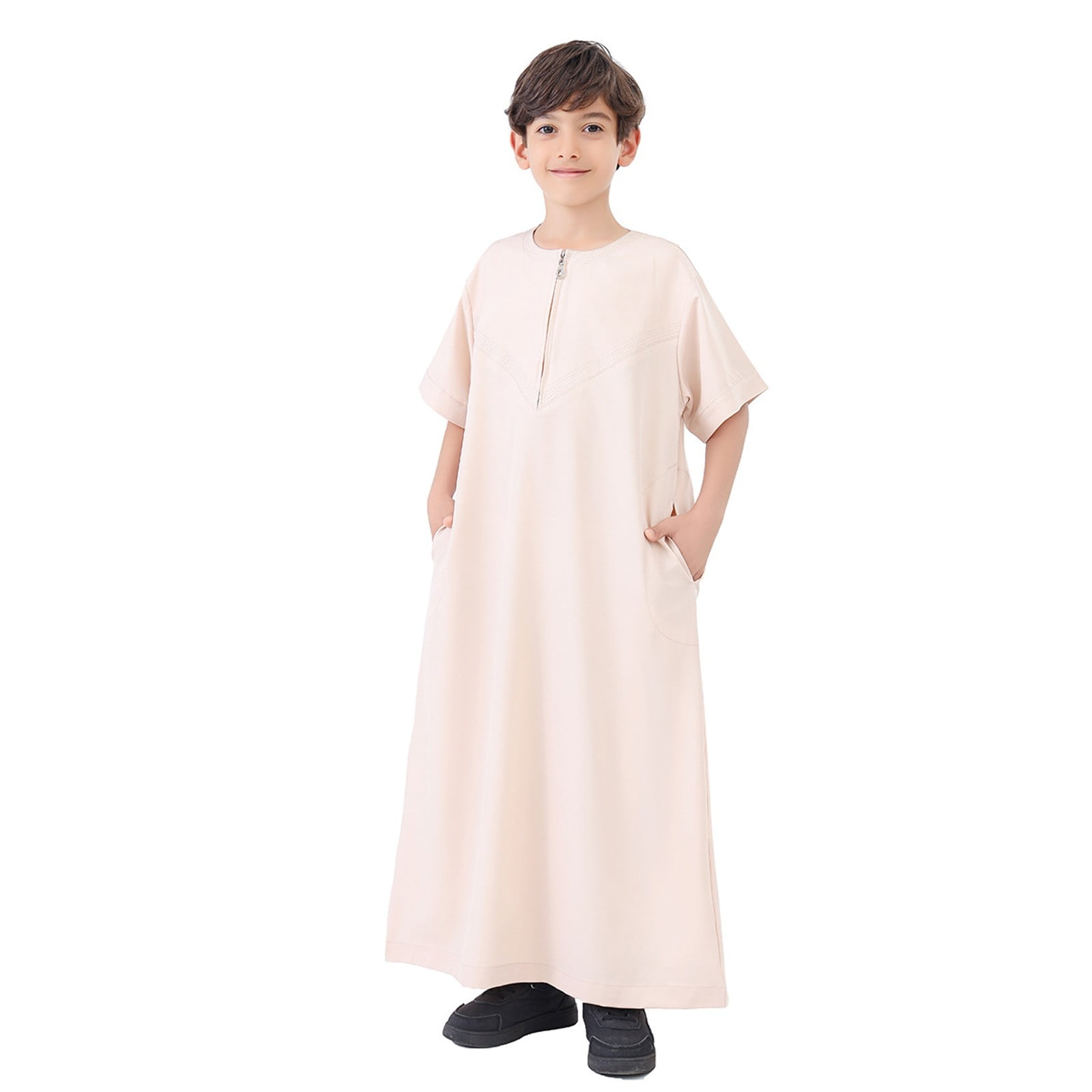 WEAIXIMIUNG Boys Top Arabic Thobe Muslim Thobe Long Sleeve Kaftan Crew ...