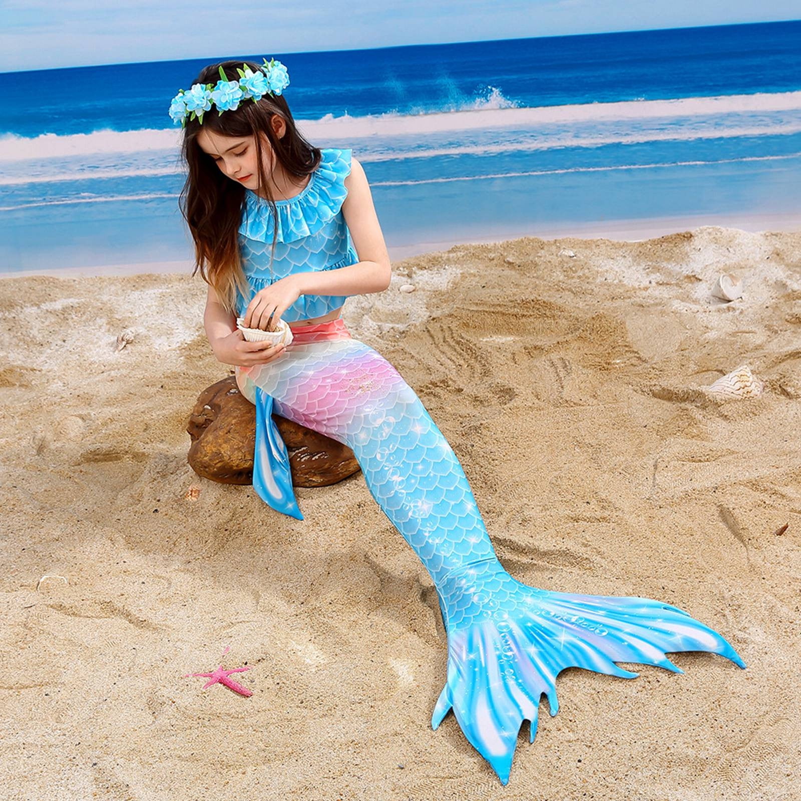 WEAIXIMIUNG Children Girls Role Play Swimsuit Tail Swimsuit Bikini ...