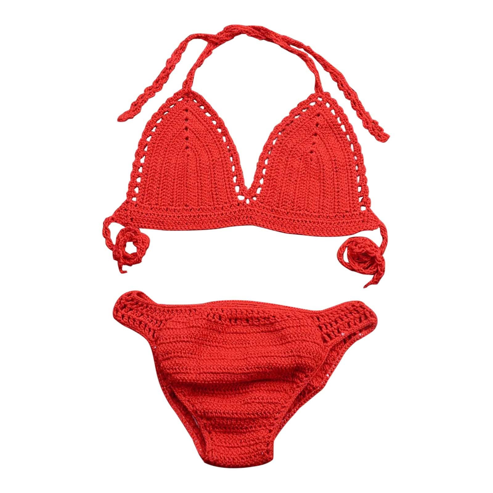 Weaiximiung Cute Bikini Tops Push Up Women 2 Piece Swimsuits Knitted Contrasting Color Strap