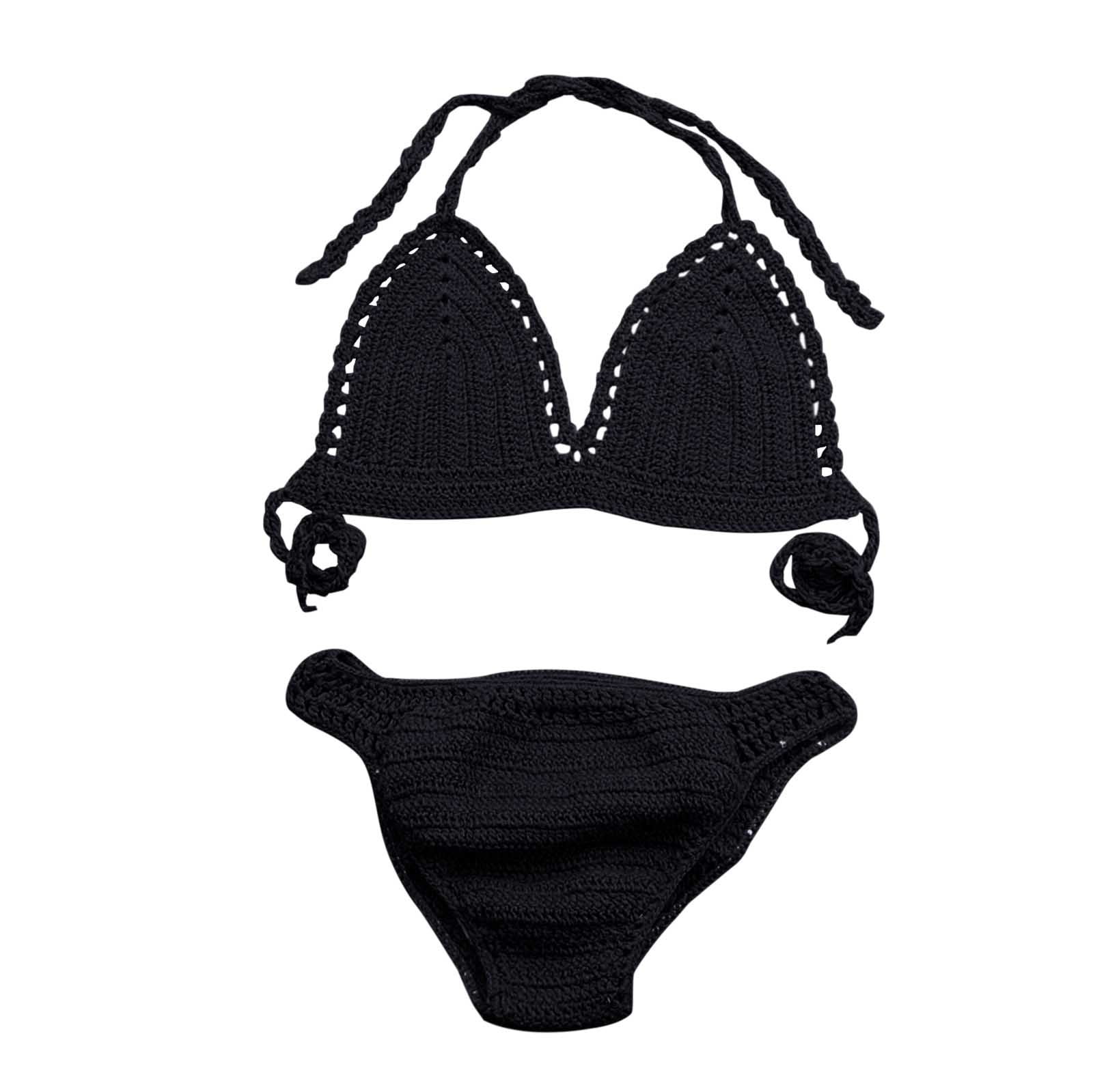 Weaiximiung Cute Bikini Tops Push Up Women 2 Piece Swimsuits Knitted Contrasting Color Strap