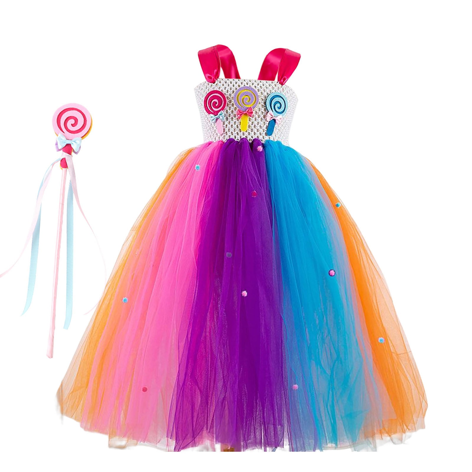 WEAIXIMIUNG Dresses Christmas Long Girls Dress Colorful Candy Mesh ...