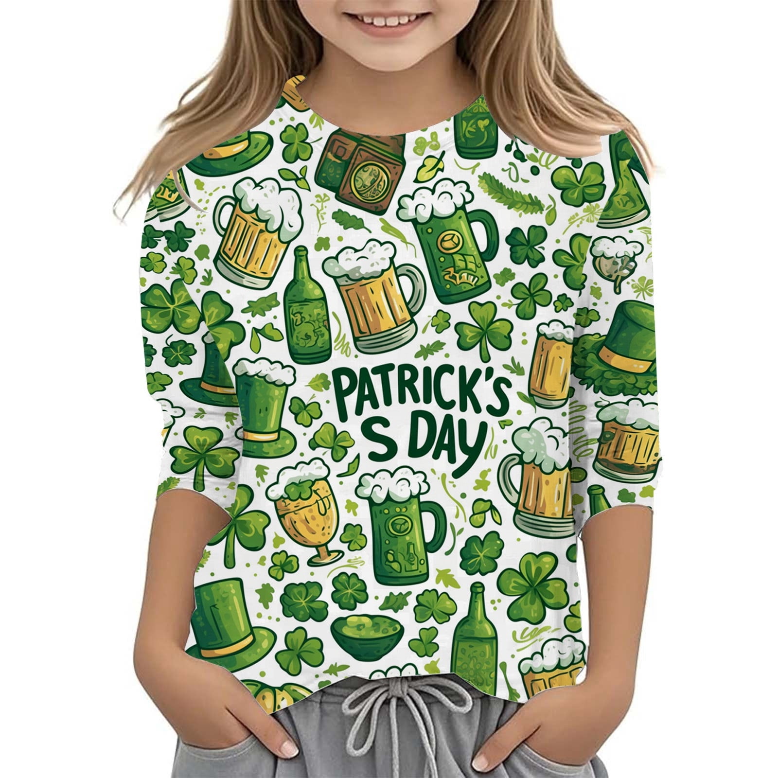 WEAIXIMIUNG Toddler Girls Casual Clothes St. Pat's Quarter Sleeve Full ...