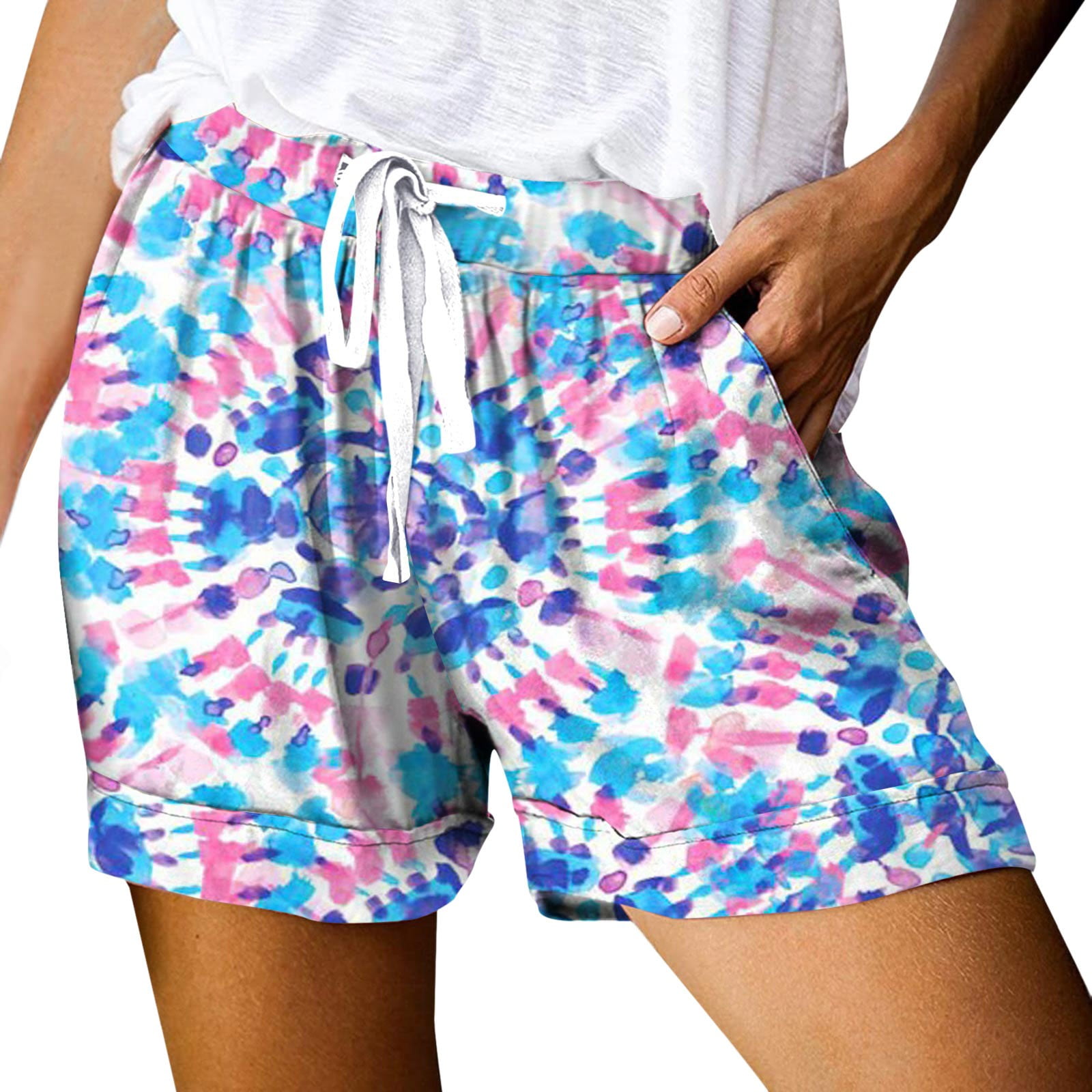 WEAIXIMIUNG Ladies Casual Drawstring Shorts Summer Elastic Belt Shorts ...