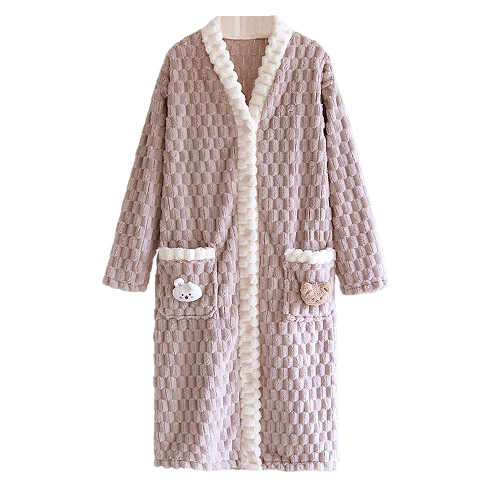 WEAIXIMIUNG Robes for Women Cotton Soft Women's Flannel Nightgown with ...