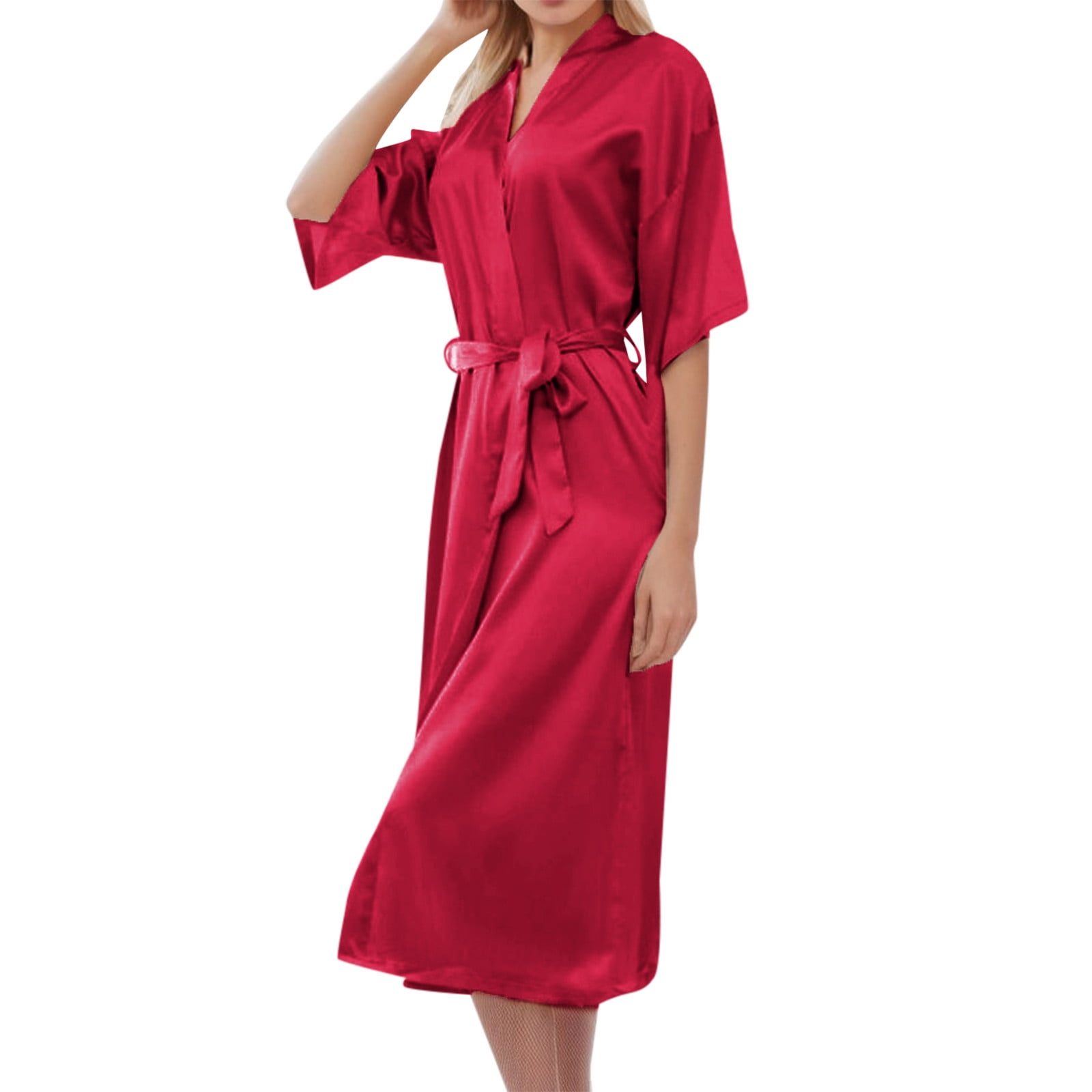 WEAIXIMIUNG Robes for Women Fuzzy Hood Women's Short Kimono Robe Silky ...