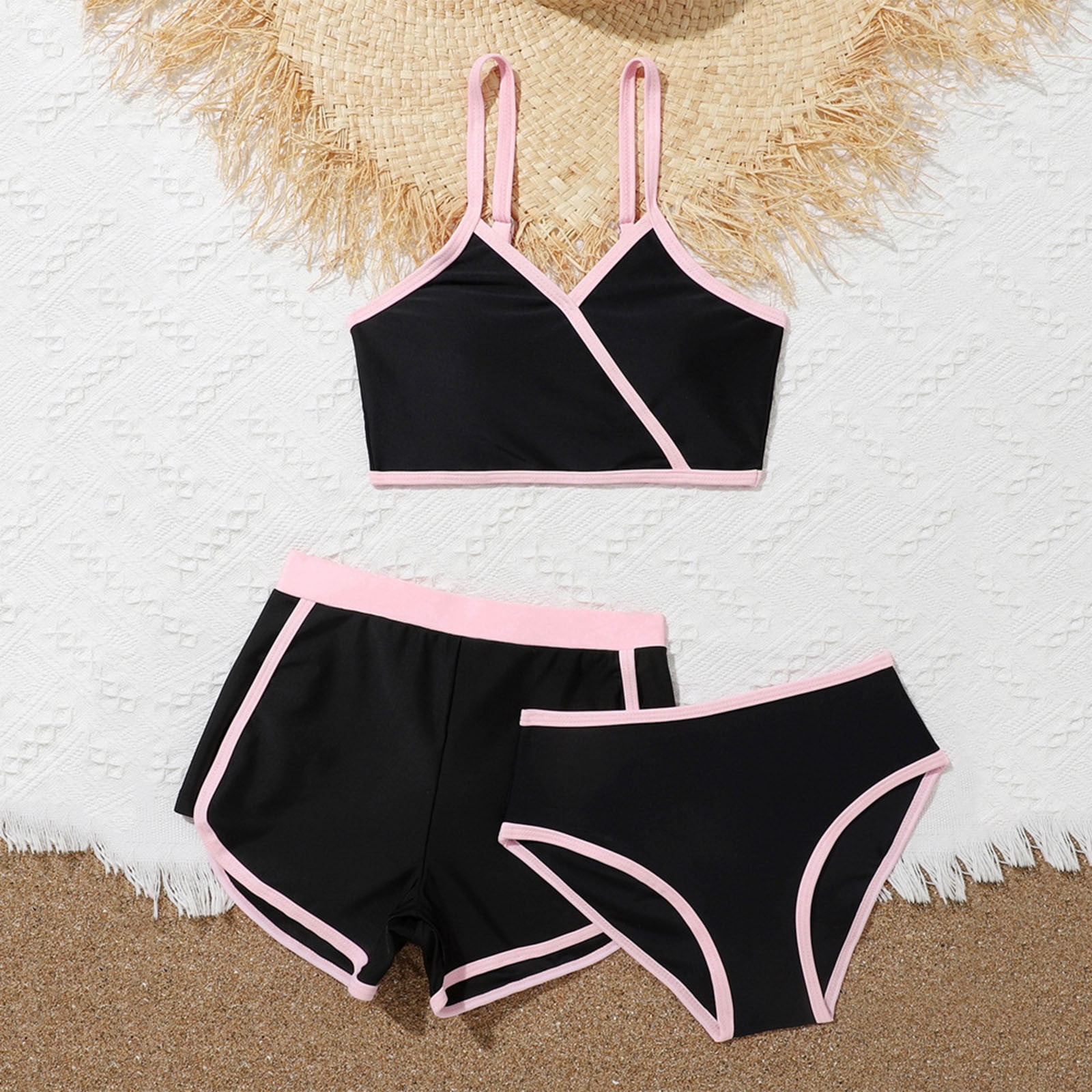 WEAIXIMIUNG Valentine's Day Girls Bikini Swimsuits With Shorts Kid 3 Piece Bikini Sets Sport ...