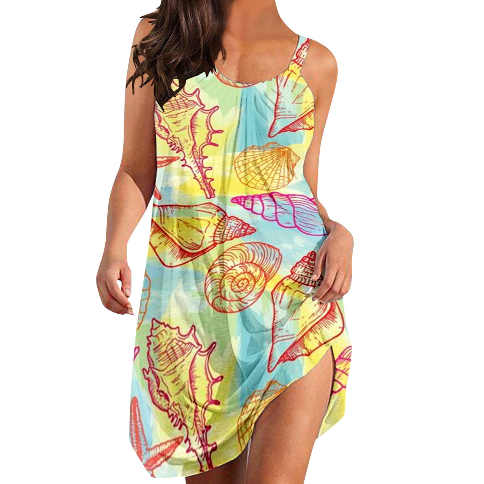 Weaiximiung Women Summer Beach Dress Sleeveless Funny Colorful Printed